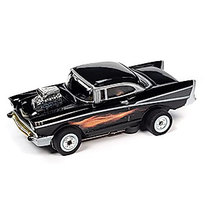 Auto World Thunderjet 1957 Chevrolet Bel Air Street Rod w/Blower (Black) HO Scale Slot Car