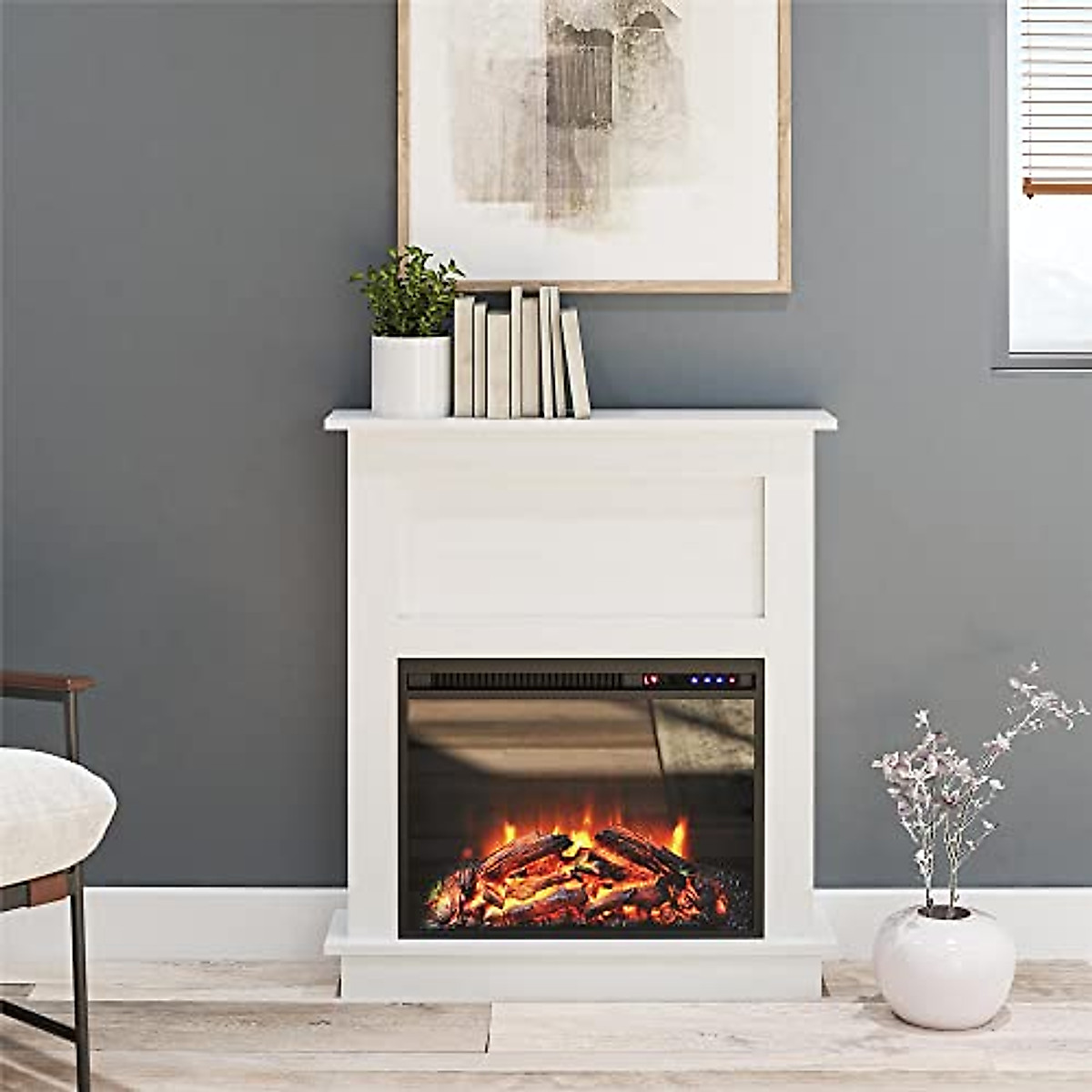 Ameriwood Home Ellsworth Fireplace with Mantel, White
