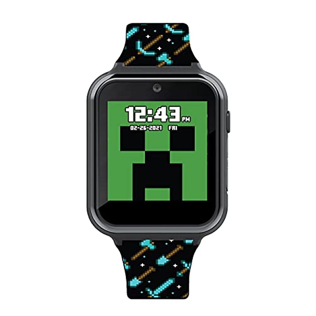 Accutime Minecraft Kids Black Educational Learning Touchscreen Smart Watch Toy for Girls, Boys, Toddlers - Selfie Cam, Learning Games, Alarm, Calculator, Pedometer & More (Model: MIN4081AZ)