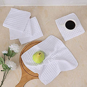Homaxy Premium Microfiber Waffle Weave Kitchen Dish Cloths, 12 x 12 Inch Ultra Absorbent and Solid Color Dish Towels for Kitchen Fast Drying Dishcloth for Washing Dishes, 6 Pack, White