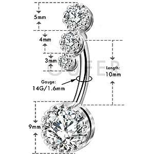 OUFER 3PCS Belly Button Rings Clear CZ 316L Surgical Steel Belly Rings Dangle Navel Rings Belly Rings Belly Piercing Jewelry