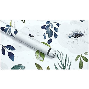 HAOKHOME 93245-2 Peel and Stick Floral Wallpaper Home Decor Removable White/Grey/Black Vinyl Self Adhesive Mural 17.7in x 9.8ft