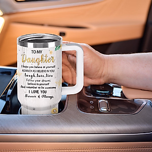 HYMONA Daughter Gifts from Mom Dad, 40oz Daughter Cup Tumbler with Handle, You Are My Sunshine Daughter Insulated Stainless Steel Travel Mug, Birthday Christmas Gifts for Daughter Coffee Travel Mug