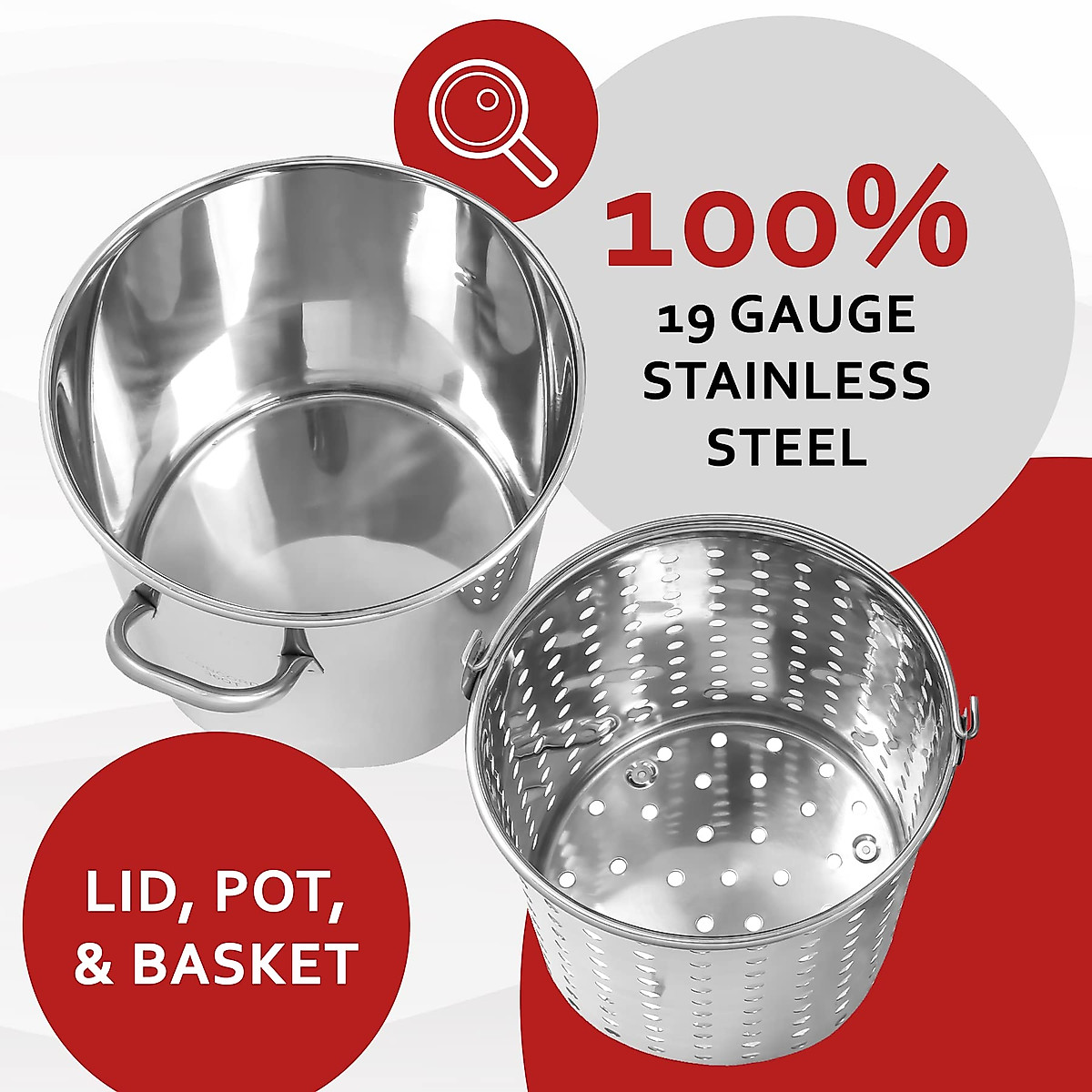 CONCORD 36 QT Stainless Steel Stock Pot w/Basket. Heavy Kettle. Cookware for Boiling (36)