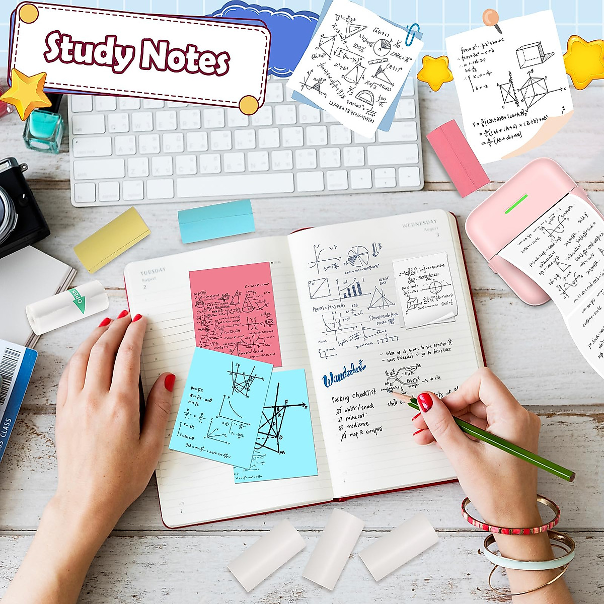 HUIJUTCHEN 10 Rolls Thermal Mini Printer Paper for Inkless Mini Printer, 5 Rolls Thermal Sticky Paper & 5 Rolls Thermal Plain Paper, 57X25mm, for Notes Journal Memo Photo Study