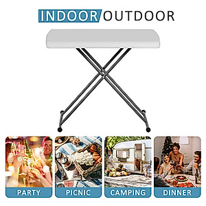 SUPER DEAL 2.5 Foot Plastic Folding Table, Indoor Outdoor Portable Heavy Duty Adjustable Height Kitchen or Camping Barbecues Picnic Party Table, White