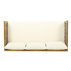Merax 67.5" Outdoor Patio Daybed 3 Seater Sofa Bed,Acacia Wood Frame with Rattan Arm,Cushion & Pillow