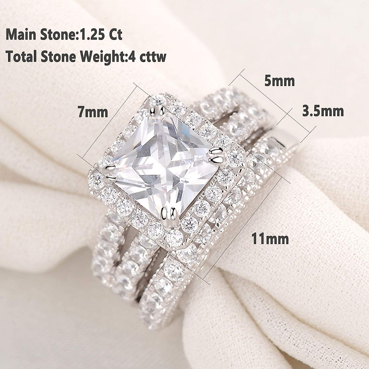 Wuziwen 4Ct Engagement Rings for Women Sterling Silver Cubic Zirconia Wedding Bridal Ring Set Size 7