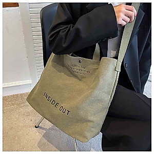 Women's Tote handbag Canvas shoulder bag Large canvas handbag Fashion retro letter handbag (green)