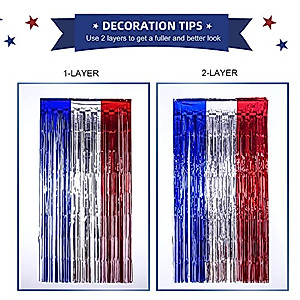 LOLStar 4th of July Decorations,Red White and Blue 3 Pack Tinsel Foil Fringe Curtains,4th of July Photo Booth Prop Streamer Backdrop for America Patriotic Party,Memorial Day,Independence Day,Labor Day