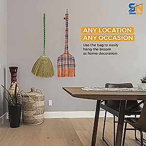 SN SKENNOVA - Asian Broom Thai Pattern Vintage Retro Natural Grass Broom Handmade (Blue)