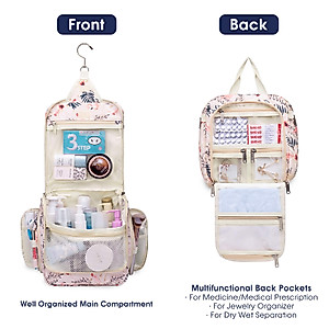 WANDF Hanging Toiletry Bag for Women Bathroom Bag with Jewellery Bag and Clear Wet Separation Compartments Water-resistant Travel Toiletry Organizer