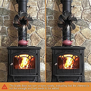 fanverk Wood Chimneys Stove Fan， Pipe Fireplace Fan - Heat Powered, 6 Blades, Increases Warm Air Circulation by 80% Compared to 4 Blade Fans - Suitable for Wood/Log Burner/Fireplace