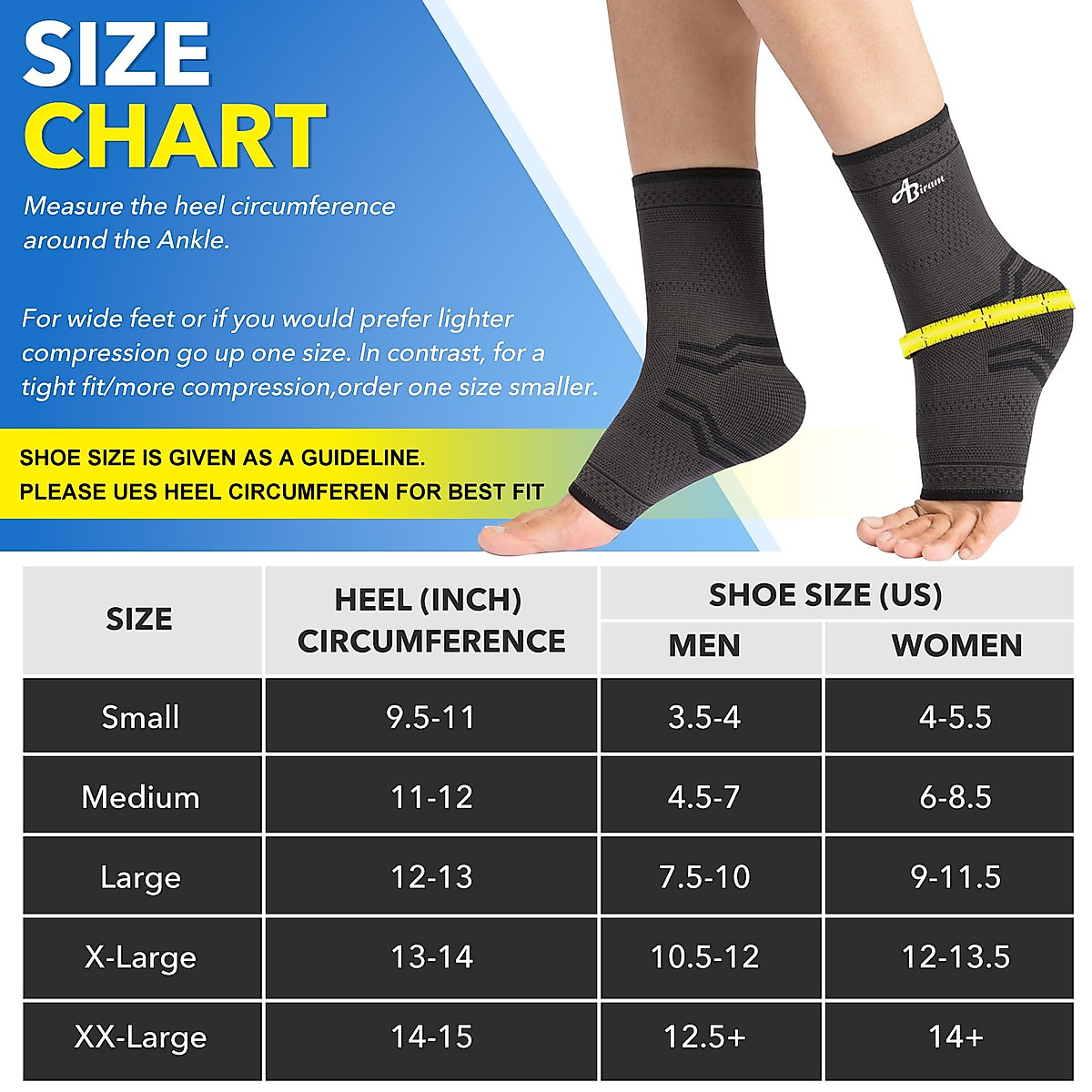 ABIRAM Foot Sleeve (Pair) with Compression Wrap, Ankle Brace For Arch, Ankle Support, Football, Basketball, Volleyball, Running, For Sprained Foot, Tendonitis, Plantar Fasciitis