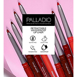 Palladio, Retractable Waterproof Lip Liner High Pigmented and Creamy Color Slim Twist Up Smudge Proof Formula with Long Lasting All Day Wear No Sharpener Required, Raspberry, 1 Count