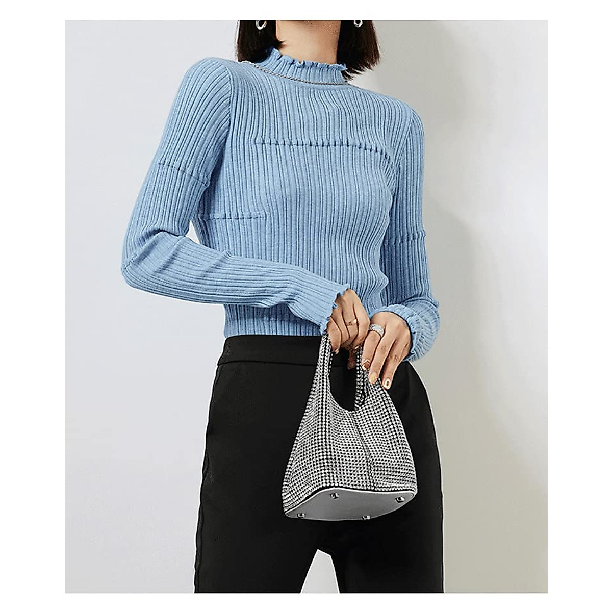 Allsolvable Rhinestone Mini Bag Women Blingbling Sparkle Purse Crystal Clutch Handbags Silver Party Prom Wedding