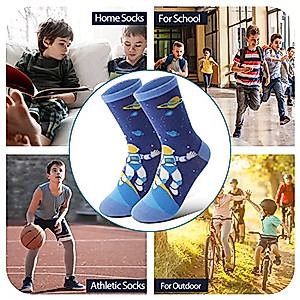Welwoos Boys Kids Socks Crazy Fun Novelty Funny Cotton Crew Children Teenage Boys Gift Stocking Stuffers Socks 6 Pairs (Astronaut,5-8Y)