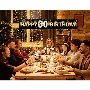 Joyiou Happy 60th Birthday Banner Decorations for Men Women, Gold 60 Year Old Birthday Party Décor Supplies, Happy Sixty Birthday Sign for Outdoor Indoor(9.8x1.6ft)