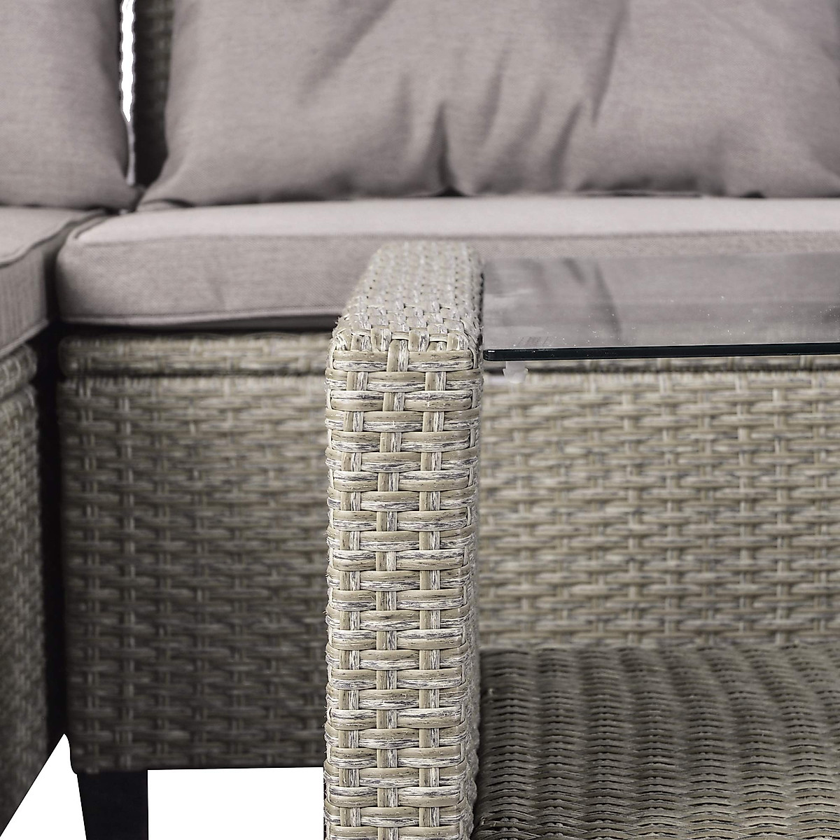 Merax 4 Piece Outdoor Patio Furniture Sets Conversation Set Wicker Ratten Sectional Sofa with Seat Cushions