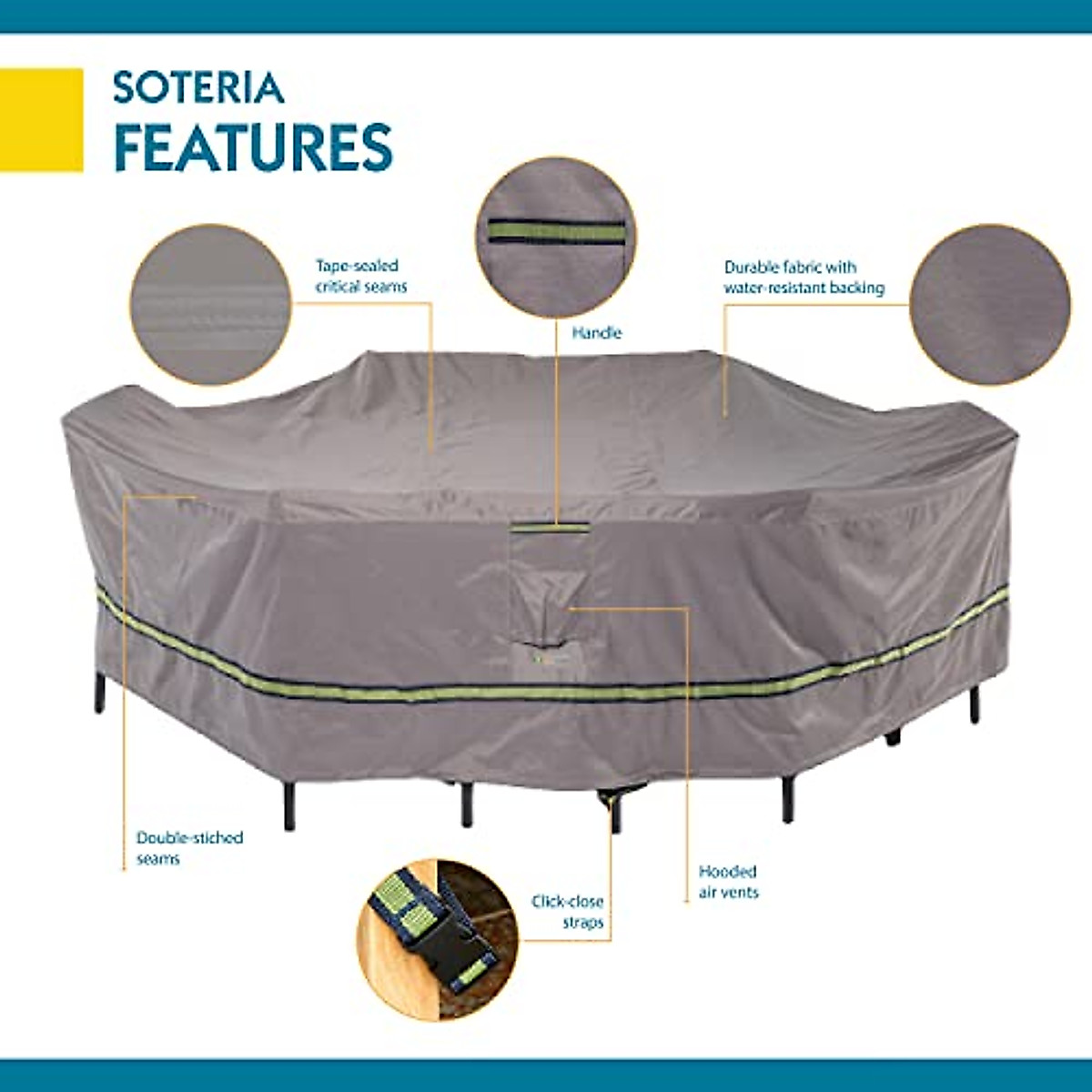 Duck Covers Soteria Waterproof 96 Inch Rectangular/Oval Patio Table with Chairs Cover, Outdoor Table and Chair Cover