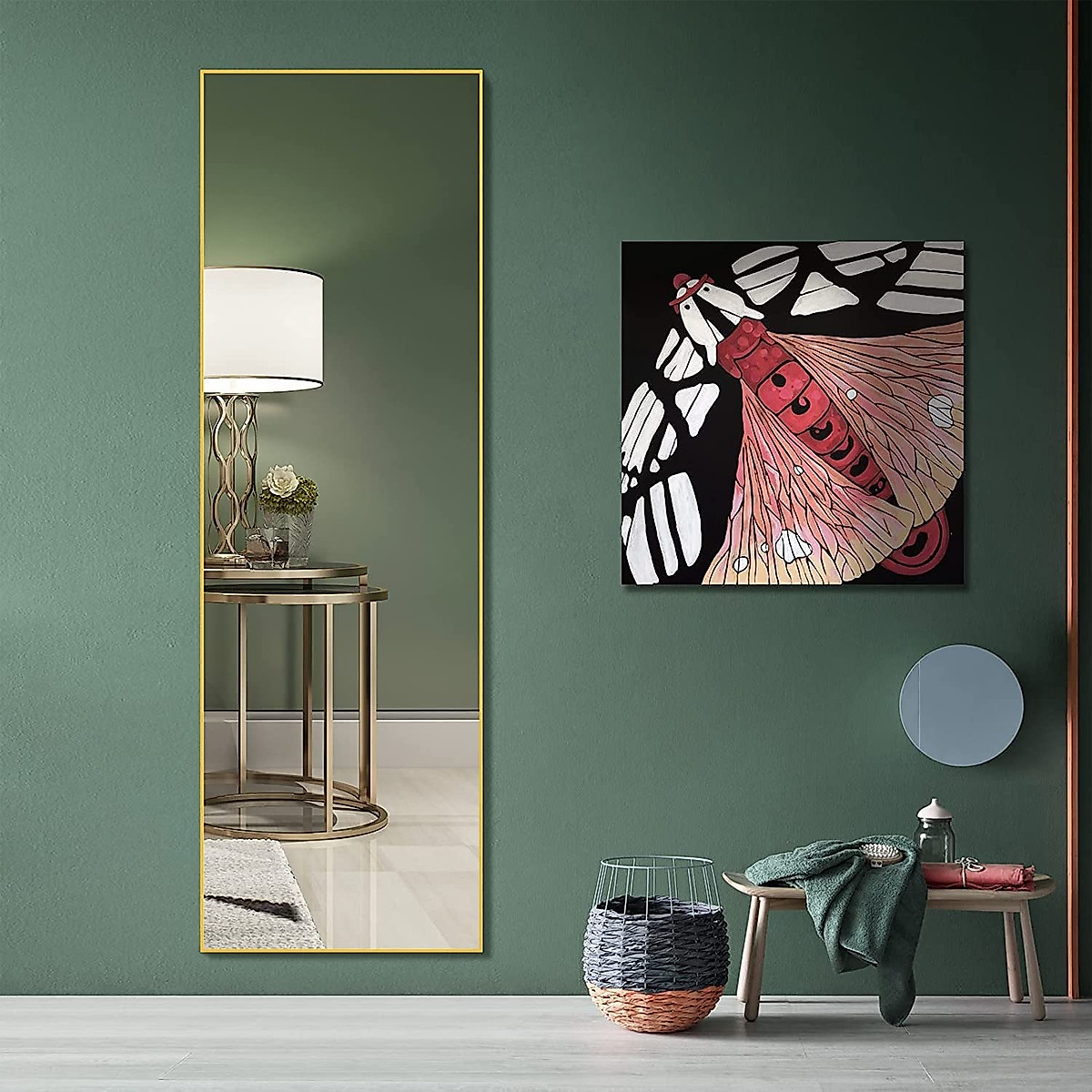 OBIOZZ Bedroom Floor Standing Mirror Full Length Mirror 60 × 16 Inches, Gold Standing Body Mirror, Floor Mirror, Standing Hanging or Leaning