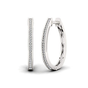 S925 Sterling Silver 1/6ct TW Diamond Row Hoop Earrings (I-J, I2)