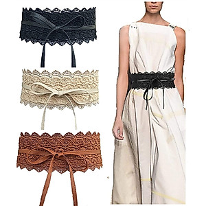 Toptim Women's Belt Bow Tie Wrap Faux Leather Band Corset 3-Pack (Black-Coffee-Beige)