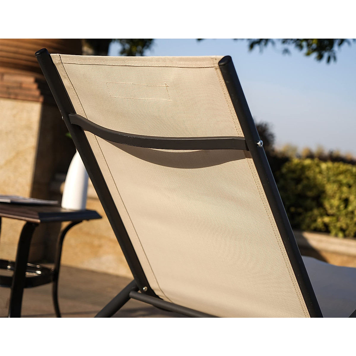 Direct Wicker Patio Rocking Recliner Chair Curved Chaise Lounge Chair w/Pillow for Yard Pool Outdoor Indoor, Iron Rock O-Shaped Lounge Chair (Beige)