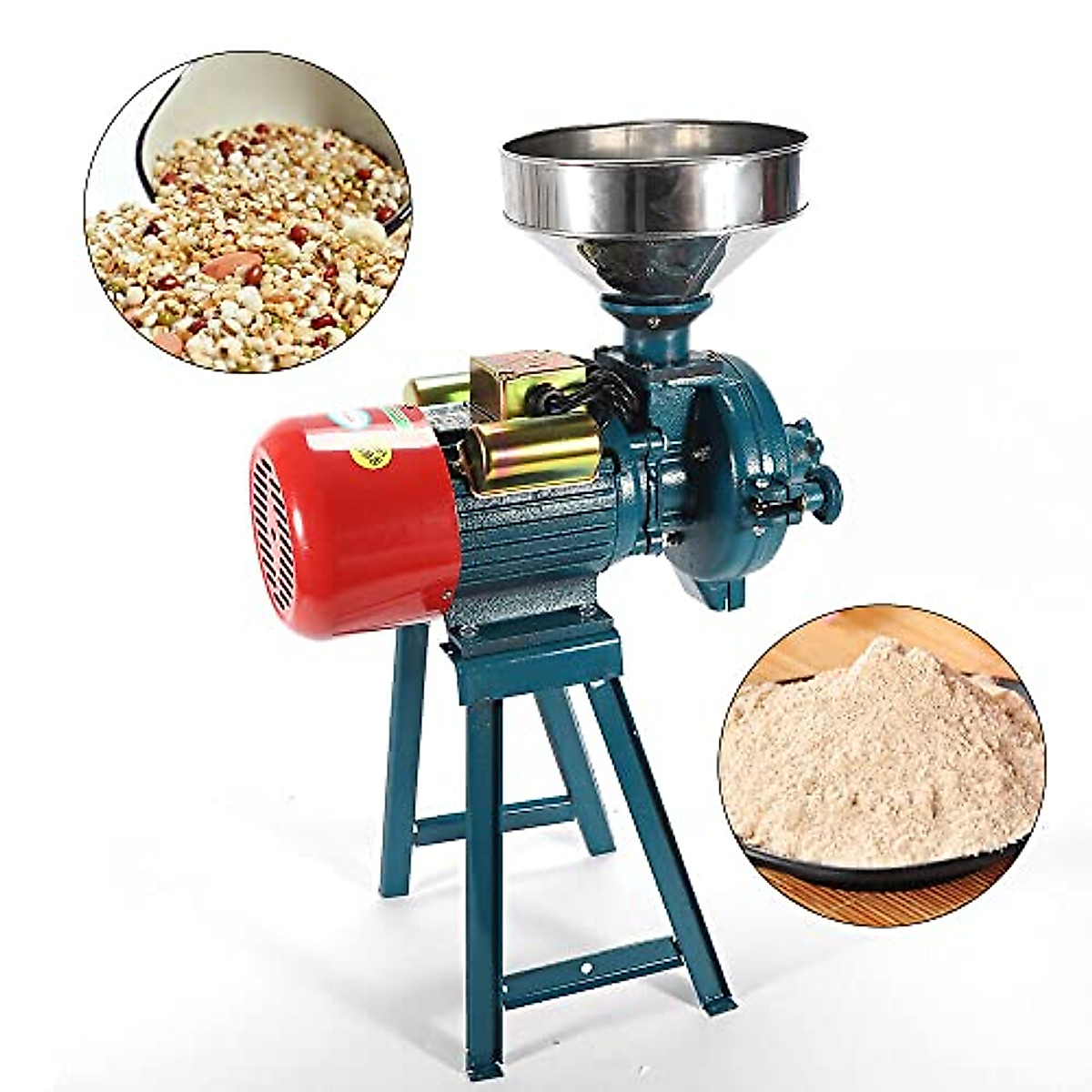 Electric Mill Grain Grinder, 110V 2200W Corn Rice Wheat Sorghum Grinder Machine, Electric Feed Mill Dry Cereals Grinder Machine With Funnel, Commercial Wheat Feed/Flour Dry Cereal Machine