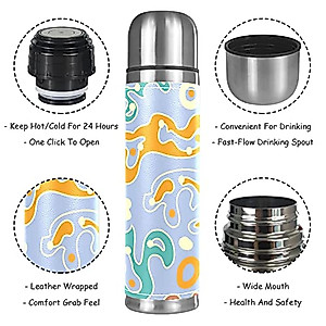 Stainless Steel Leather Vacuum Insulated Mug Coral Thermos Water Bottle for Hot and Cold Drinks Kids Adults 16 Oz