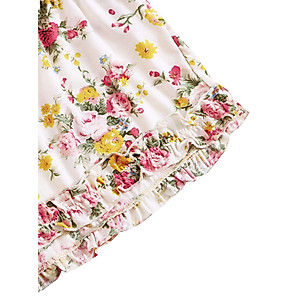 SheIn Women's Pajamas Sets Button Front Tank and Shorts Lounge Set Sleepwear White Floral X-Large