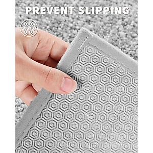 Yimobra Bathroom Rugs Mat, Extra Soft Comfortable Bath Rugs, Non-Slip, Water Absorbent and Thick Bathroom Floor Mats, Machine Washine, Shaggy Rugs for Shower Bathtubs, 24" x 17", Grey&White