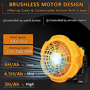 Hiesuan Compatible with Dewalt Fan 20v Portable Camping Tent Fan with Lantern, Remote, 4H Timer, Hook Cordless Ceiling Fan Personal Fan for Dewalt 14.4-20V Li-Ion Battery