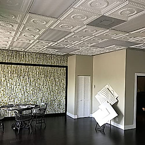 From Plain To Beautiful In Hours 210 Laurel Wreath PVC 2' x 2' Lay-in or Glue-up Ceiling Tile, Mocha, 10 Piece