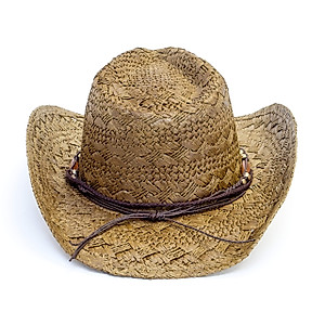 Old Stone Straw Cowboy Cowgirl Hat for Men/Women Unisex Summer Winter Wide Brim Sun Hat Dallas Western Style for Safari Fishing Beach Golf Hiking Multipurpose,Jess Brown