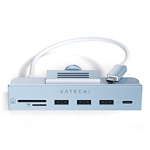 Satechi Clamp Hub USB-C – USB-C Data Port, USB-A 3.0 Data Ports, Micro/SD Card Reader – for Apple Studio Display and 24-inch iMac M1 2021. Not Compatible with 2020 and Earlier iMac Models (Blue)