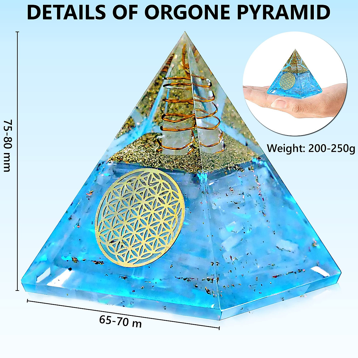 Anaya Agate Selenite Glow Crystal Pyramid – Handmade Selenite Orgone Pyramid for High Frequency Vibration, Powers of Manifestation – White Copper Pyramid Promotes Peace and Calmness