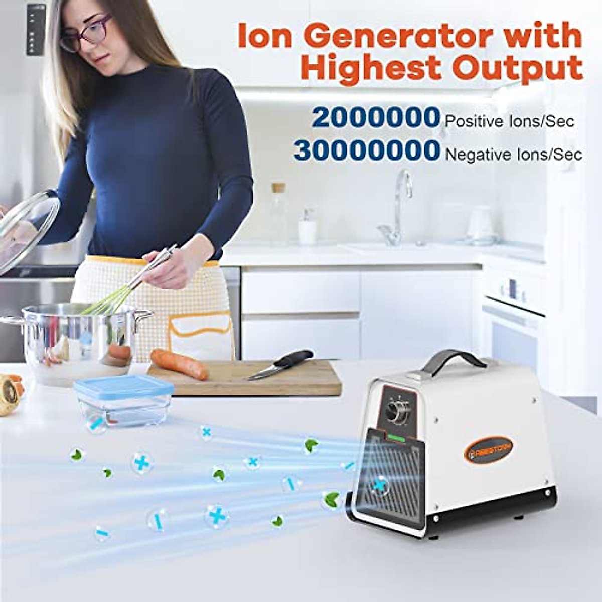 ABESTORM Ion-200 Ion Machine, Negative Ion Generator Can Efficient Neutralization of Unpleasant Odors, with Output - up to 30 Million Negative Ions/Sec, 2 Million Positive Ions/Sec for Rooms, Cars