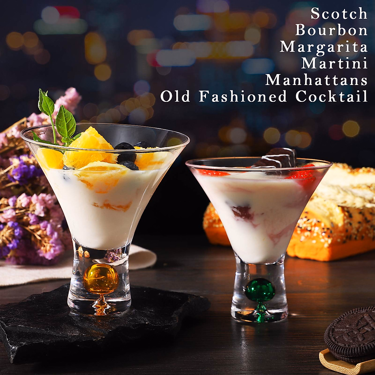 GBESTWOOW Martini Glasses Set of 4 - Christmas Gift Stemless Crystal Margarita Glasses 6oz Hand Blown Colored Cocktail Glasses Great for Martini, Margarita - Color Will Not Leak Off-Hand Wash Only