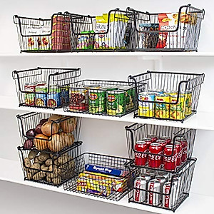 Sorbus Farmhouse Scoop Storage Bin Wire Baskets with Handles, Stackable Basket Set Organizers for Home-Kitchen Pantry-Bathroom, Laundry, Closet Organization, Iron Metal (4-Pack, Black)