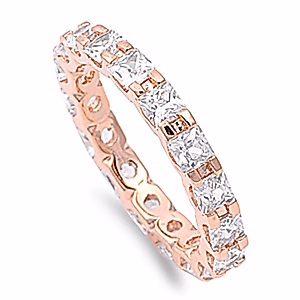 Double Accent Sterling Silver 14K Rose Gold Plated Princess CZ Rose Tone Eternity Ring Band 3MM (Size 4 to 12), 11