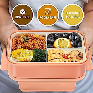 Landmore Bento Box Lunch Box for Kids Adults, 1100 ML Bento Lunch Box for Kids 3 Compartments with Utensils and Lunch Bag, Leakproof BPA Free(Pink)
