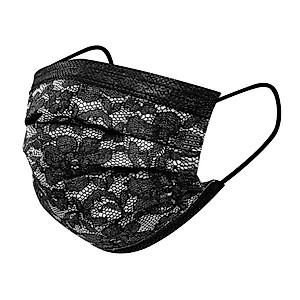 Fashion Lace Lace_Masks for Women 50pcs,Lace Disposable Face_Masks 3-Ply Breathable Black, Lace Pattern 3 Ply Face_Mask with Elastic Earloop