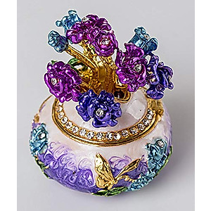 SEVENBEES Hand Painted Rose Flower Figurine Jewelry Trinket Box