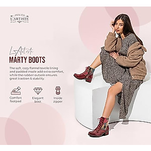 Spring Step Flexus Marty Boots for Women - Ladies Boots with Cozy Flannel Textile Lining - Women's Ankle Boots with Zipper Closure - Red EU 41 / US 9.5-10