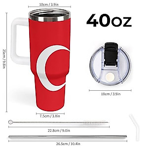 Turkey Turkish Flag of Türkiye 40oz Water Bottle Double Wall Insulated Tumbler with Handle Leakproof Travel Mug White-style