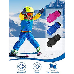Hicarer 4 Pairs Kids Ski Gloves Waterproof Snow Gloves Winter Warm Mittens for Outdoor Activities (Black, Navy Blue, Blue, Rose Red, 5-8 Years)