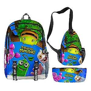 Three Piece Set of New Products My Singing Monsters Monsters Concert Student backpack pencil case satchel (style4)