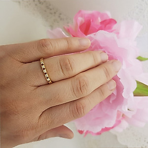 Dazzlingrock Collection Round Ruby & White Diamond Stackable Wedding Band for Women, 10K Yellow Gold, Size 6.5