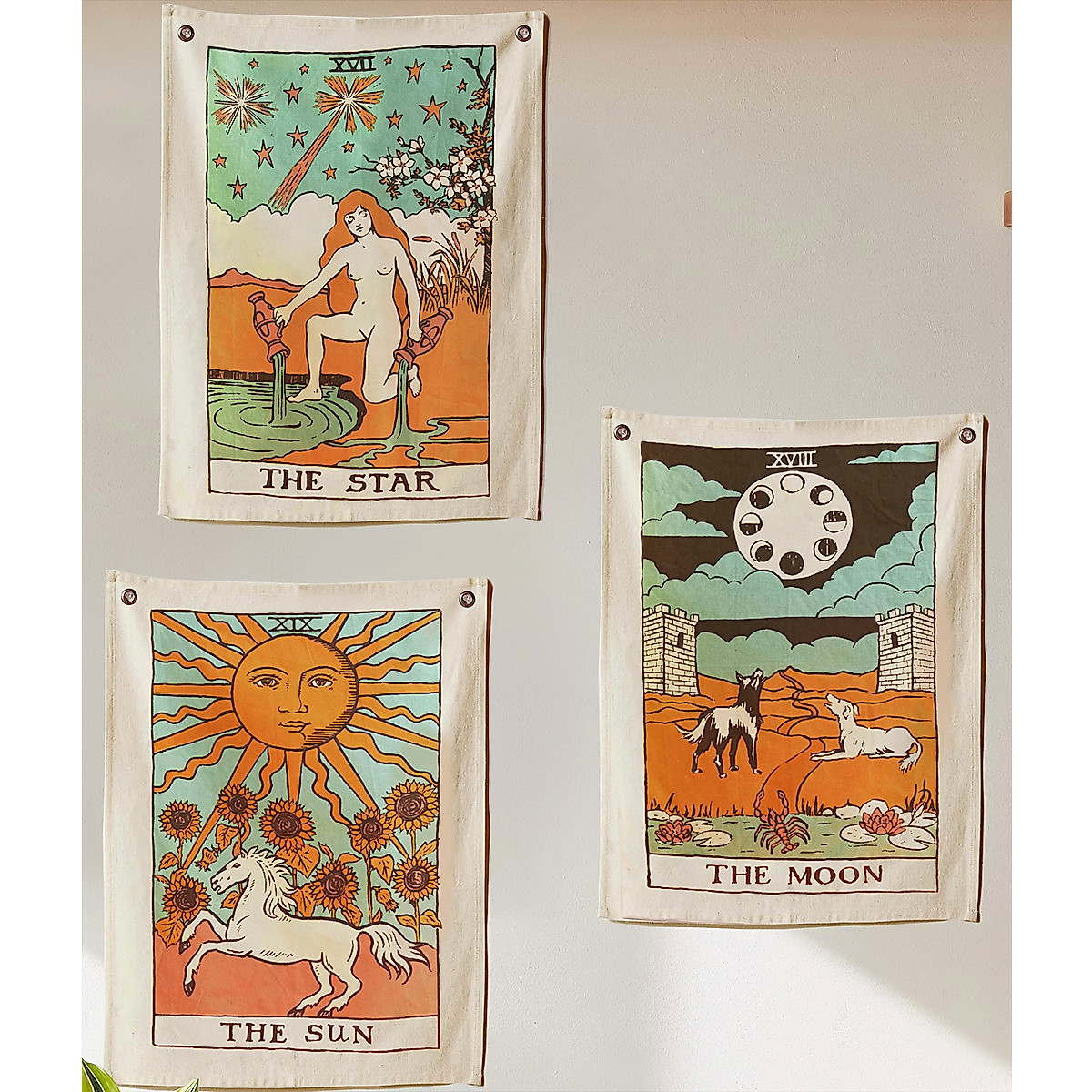 SheetKart The Sun, Moon and Star Tarot Tapestries - Aesthetic Bohemian Wall Hanging Tapestry for Bed Room Home Decor